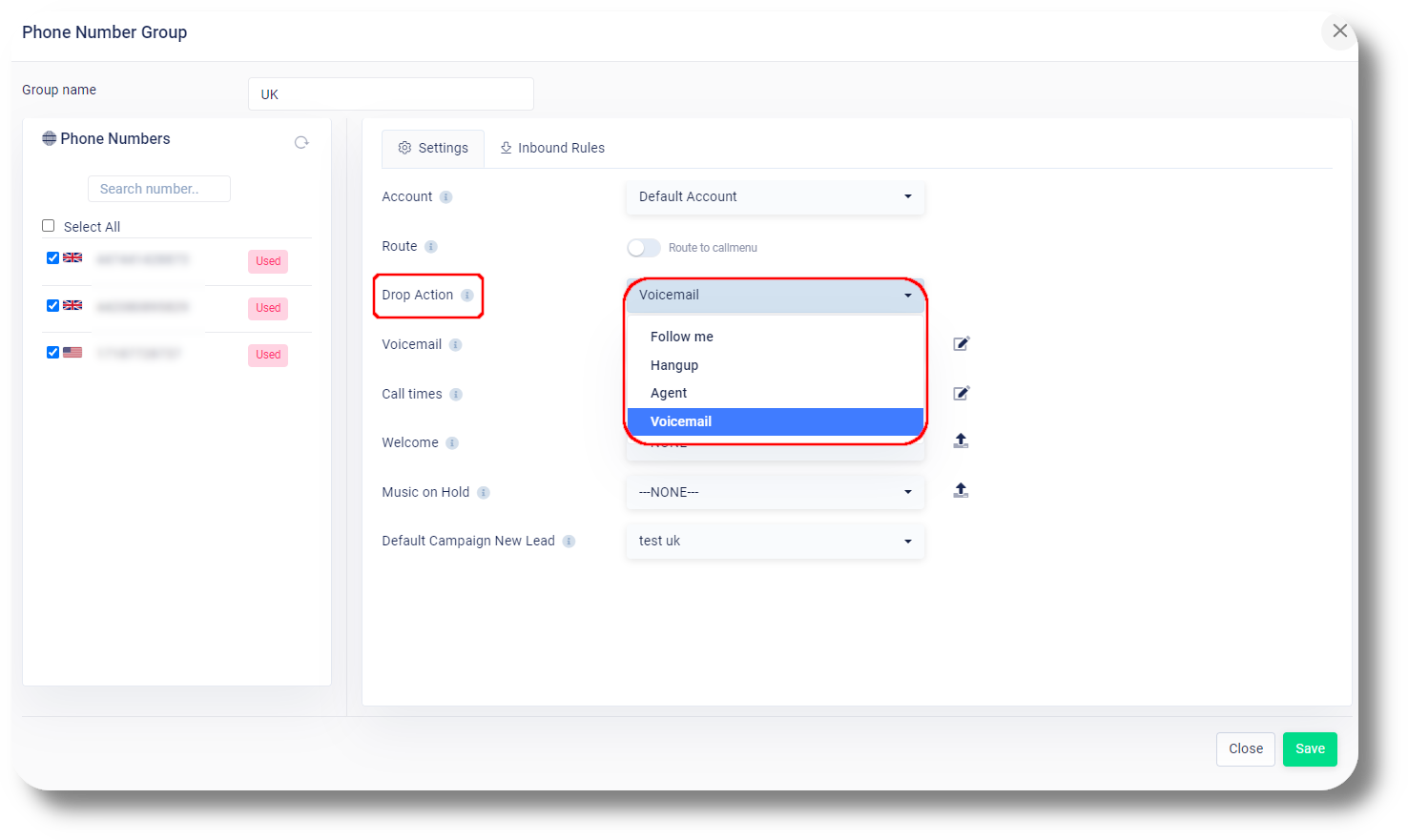 Configuring Inbound Rules for incoming calls